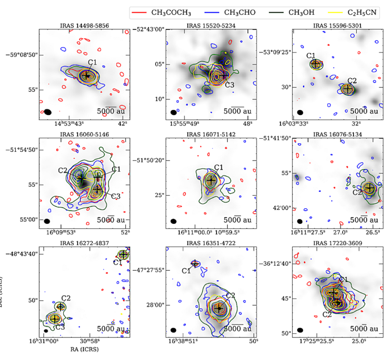 ALMA Observations of CH3COCH3 and the Related Species CH3CHO, CH3OH ...